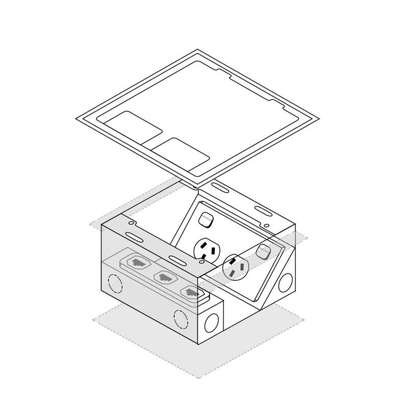 Cable Duct Systems Floor Box 1 x Double GPO Outlet + 3 Data Provisions